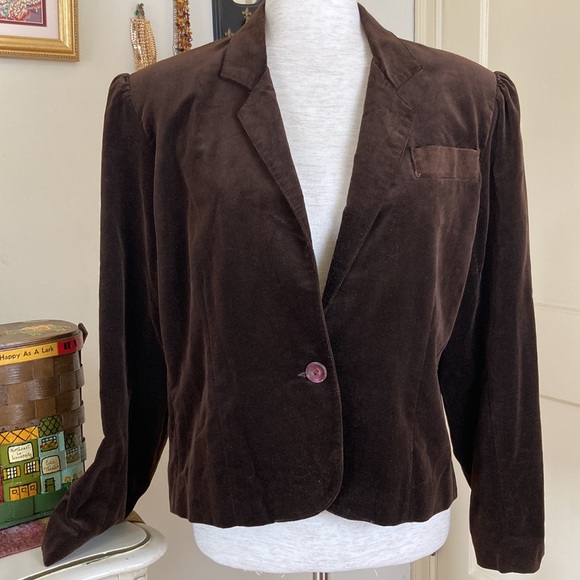 Vintage | Jackets & Coats | Vintage 7s Chocolate Brown Velvet Peplum ...